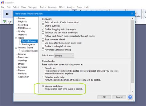 Tracks Behaviors Prefefences Dialog Window Is Not Long Enough · Issue