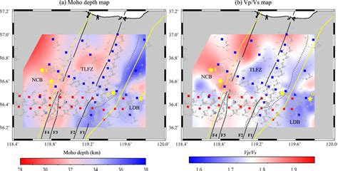 Maps Showing Variations Of A Moho Depth And B Vpvs Ratio Of The Download Scientific