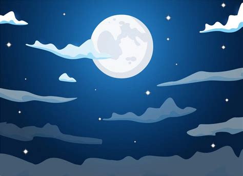 Night Sky Star Background Cartoon Na May Mga Ulap Kabilugan Ng Buwan