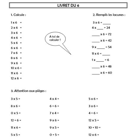 Exercices Sur La Table De Multiplication De 6 Hepicerie