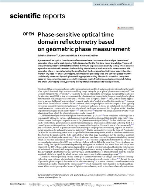 Pdf Phase Sensitive Optical Time Domain Reflectometry Based On