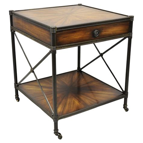 decorator iron and wood x frame one drawer square modern side table for