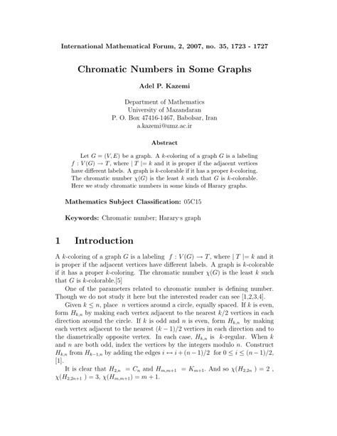 Pdf Chromatic Numbers In Some Graphs