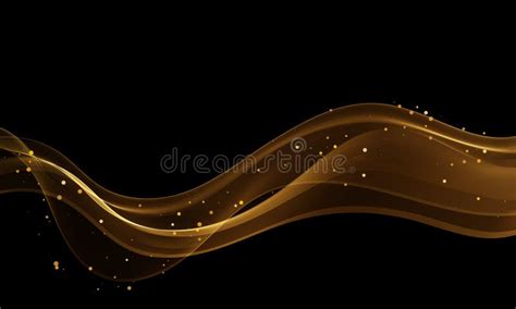 Golden Abstract Wave With Glowing Particles On Black Background Smooth