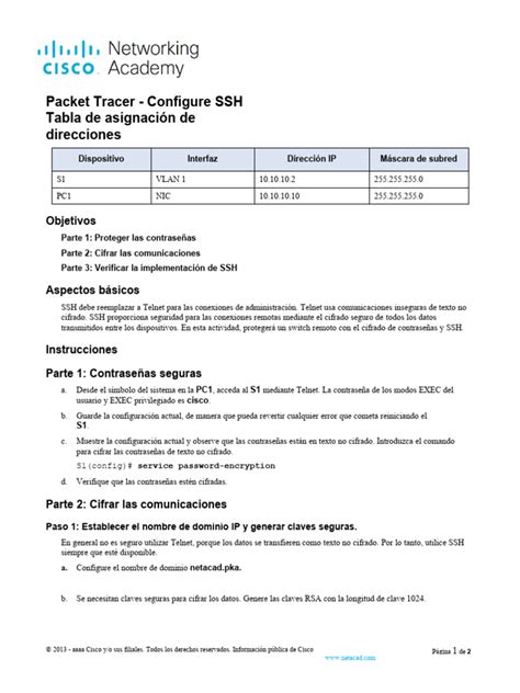 136 Packet Tracer Configure Ssh Es Xl Pdf Contraseña Cubierta Segura