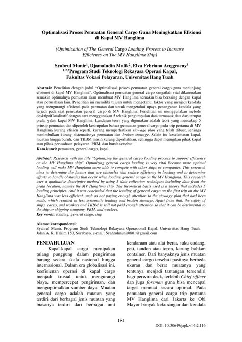 Pdf Optimization Of The General Cargo Loading Process To Increase