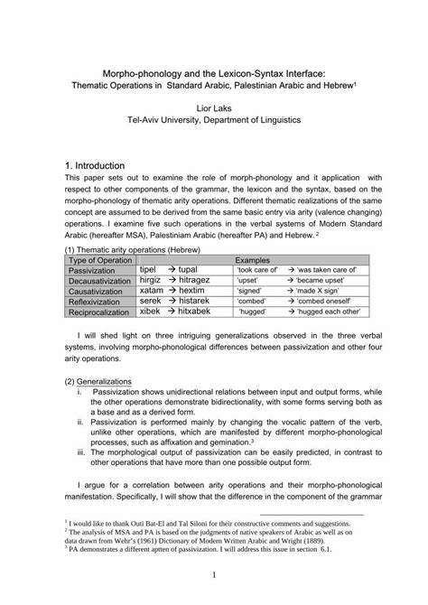 Pdf Morpho Phonology And The Lexicon Syntax Interface Linguistics