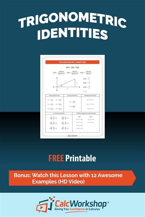 Trigonometric Identities Cheat Sheet Pythagorean Half Angle Double Angle Product Sum And