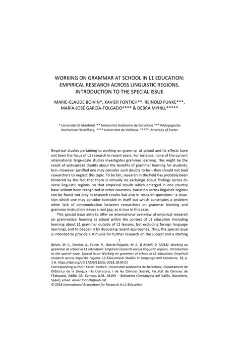 Pdf Working On Grammar At School In L1 Education Empirical Research Across Linguistic Regions