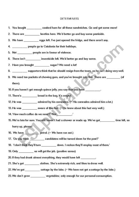 Determiners Esl Worksheet By Angelius15