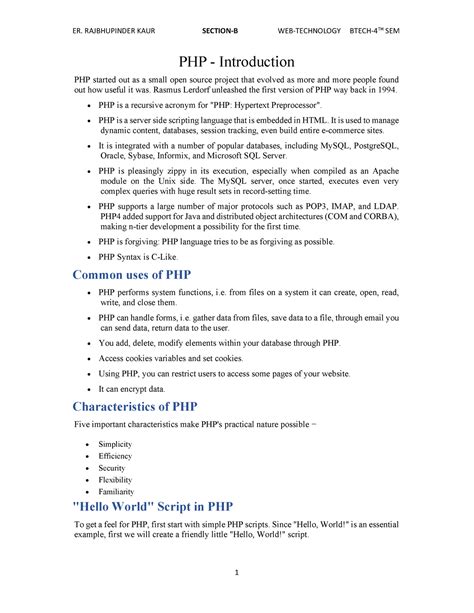 Wtnotes Sectionb Notes Php Introduction Php Started Out As A