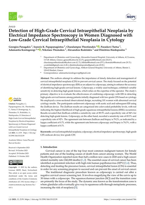 Pdf Detection Of High Grade Cervical Intraepithelial Neoplasia By Electrical Impedance