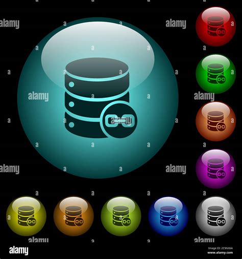 Joined Database Tables Icons In Color Illuminated Spherical Glass