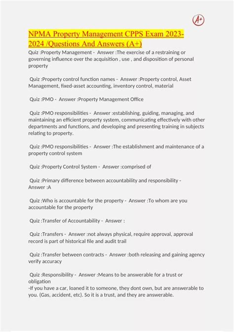 NPMA Property Management CPPS Exam Questions And Answers A NPMA Property Management CPPS