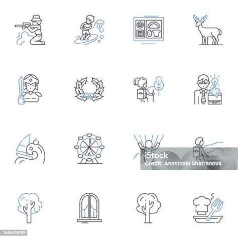 Felicitous 행사 라인 아이콘 모음입니다 축하 환희 행복 기쁨 행복 행복감 응원 벡터 및 선형 그림 환희 기쁨 기뻐 개요 표지판 세트 Fete에 대한 스톡 벡터 아트