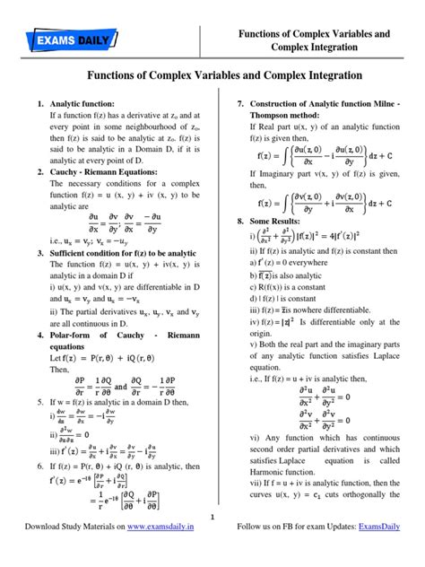 Functions of Complex Variables and Complex Integration | PDF | Analytic Function | Integer