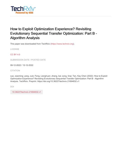 pdf how to exploit optimization experience revisiting evolutionary sequential transfer