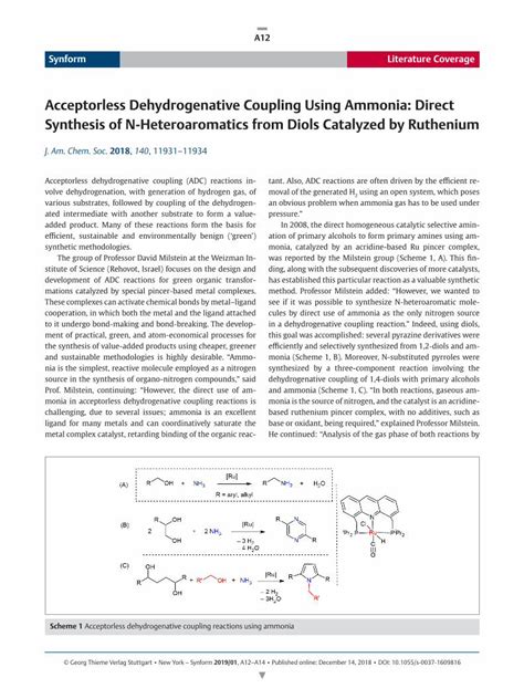 Pdf Acceptorless Dehydrogenative Coupling Using Ammonia