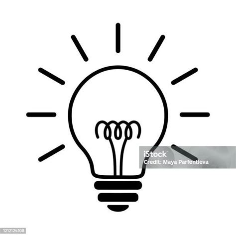 전구 선 플랫 아이콘입니다 나선형과 광선 백열 전기 램프 간단한 검은 색 그림 흰색 배경에서 격리된 벡터 그래픽 디자인
