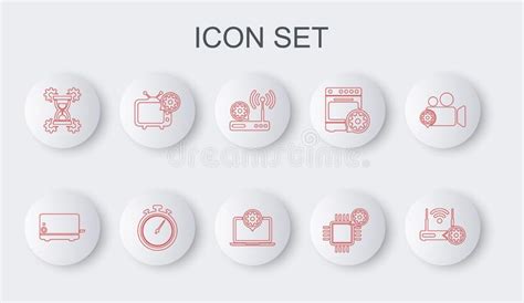 Set Line Router And Wi Fi Setting Toaster Processor Hourglass Tv Stopwatch And Laptop Icon