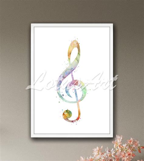 Treble Clef Sign Painting Wall Art Watercolor Print Music Room Decor