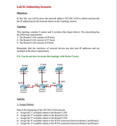 solved lab ii subnetting scenario objectives in this lab