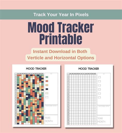 Mood Tracker Printable Year In Pixels Chart Yearly Mood Etsy