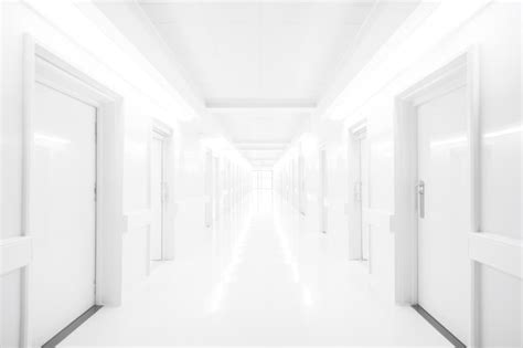 현대적인 건물의 빈 밝은 복도는 배경 3d 그림을 위한 현대적인 빈 흰색 복도 복도입니다 프리미엄 사진