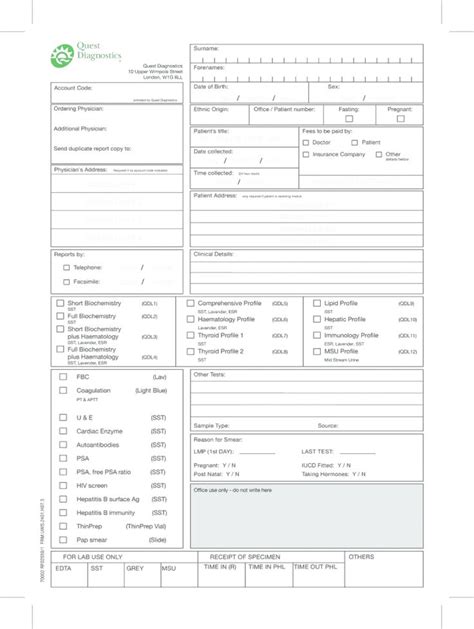 Printable Quest Diagnostics Requisition Form Educational Printable
