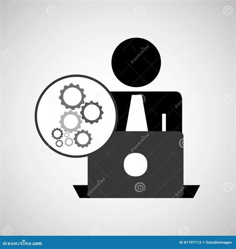Silhouette Programmer Working Laptop Gears Stock Vector Illustration Of Design Suit