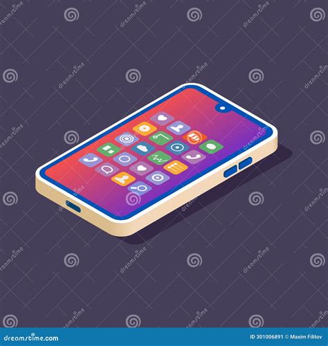 Smartphone Isometry Vector Isometric Illustration Cell Phone With Working Screen And