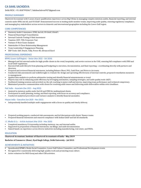 Ca Sahil Sachdeva Updated Cv Audit V2 Pdf Audit Internal