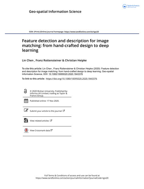 PDF Feature Detection And Description For Image Matching From Hand Crafted Design To Deep