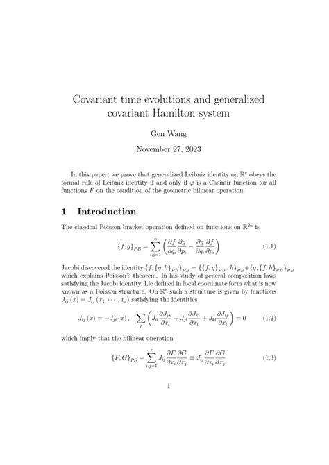 Pdf Covariant Time Evolutions And Generalized Covariant Hamilton System