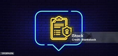 체크리스트 줄 아이콘입니다 개인 정보 보호 정책 문서 서명 네온 라이트 스피치 버블 벡터 0명에 대한 스톡 벡터 아트 및 기타 이미지 Istock