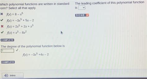 solved which polynomial functions are written in standard the leading