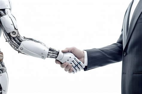 Premium AI Image Handshake Of A Man With An Android Robotic Artificial Intelligence Of A