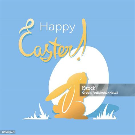 태양 토끼 행복한 부활절 배너 파란색 배경에 토끼와 달걀엽서 만화 스타일 개념에 대한 스톡 벡터 아트 및 기타 이미지 개념 귀 부분 귀여운 Istock