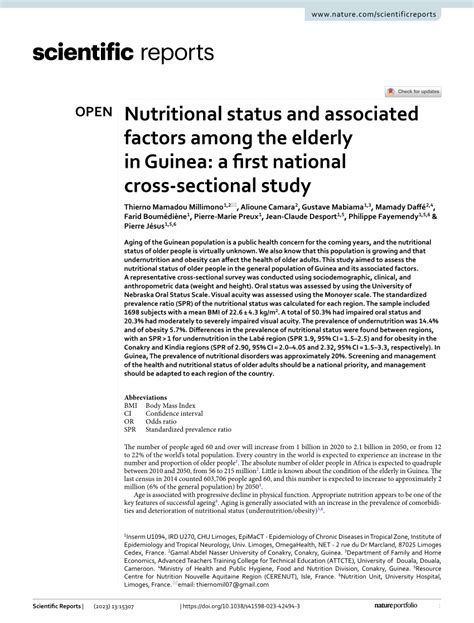 Pdf Nutritional Status And Associated Factors Among The Elderly In Guinea First National