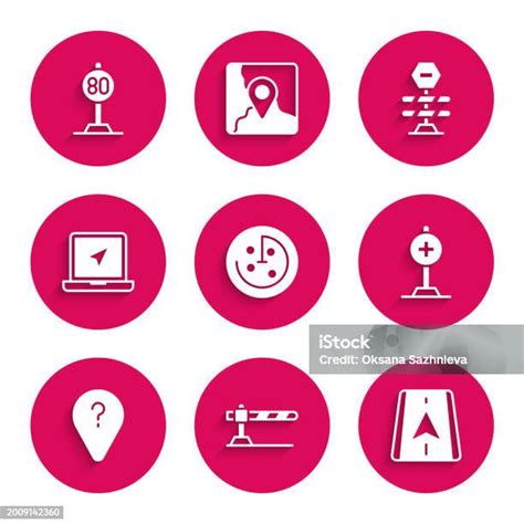 Set Radar With Targets On Monitor Parking Car Barrier City Map Navigation Location Cross