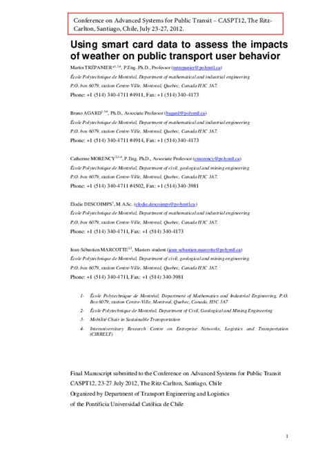 Pdf Using Smart Card Data To Assess The Impacts Of Weather On Public Transport User Behavior
