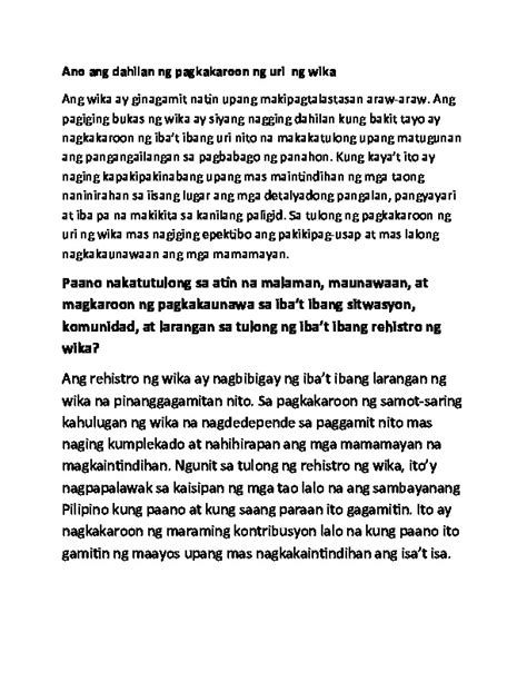 Ano Ang Dahilan NG Pagkakaroon NG Uri NG Wika - PDFCOFFEE.COM