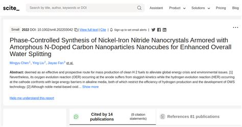 Citation Report Phase‐controlled Synthesis Of Nickel‐iron Nitride
