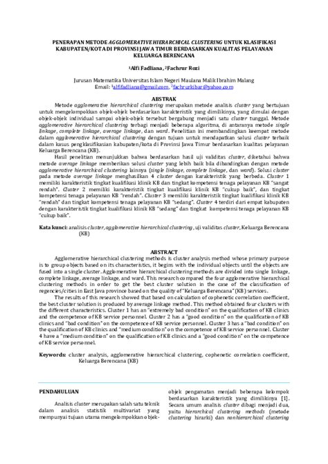 Pdf Penerapan Metode Angglomerative Hierarchical Clustering Untuk