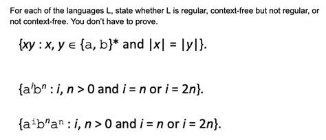 Solved For Each Of The Languages L State Whether L Is Chegg