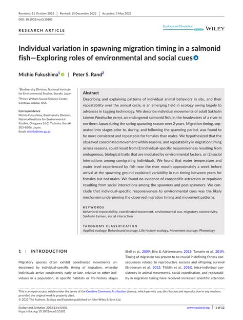 Pdf Individual Variation In Spawning Migration Timing In A Salmonid