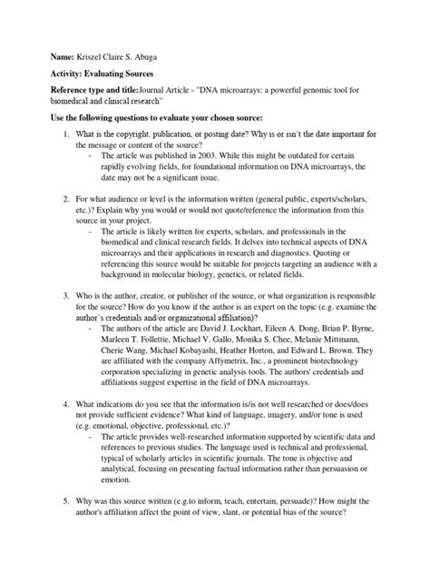 Evaluating Sources Activity Abuga Pdf Credibility Dna Microarray