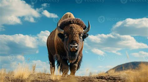 Photo Of A Bison Under Blue Sky Generative AI Stock Photo At Vecteezy