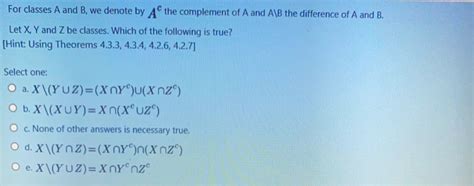 solved for classes x and y we denote by the complement of x