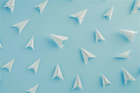 An Array Of Paper Airplanes Demonstrating In The Same Direction Over A